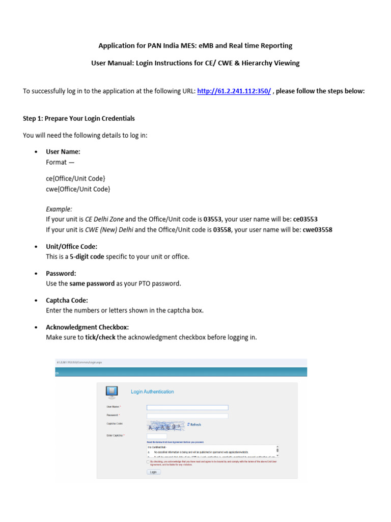 User Manual Login Instructions For CE&CWE For Viewing Hierarchy | PDF