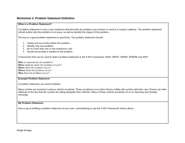 Worksheet 2 Problem Definition Statement - Instructions | PDF