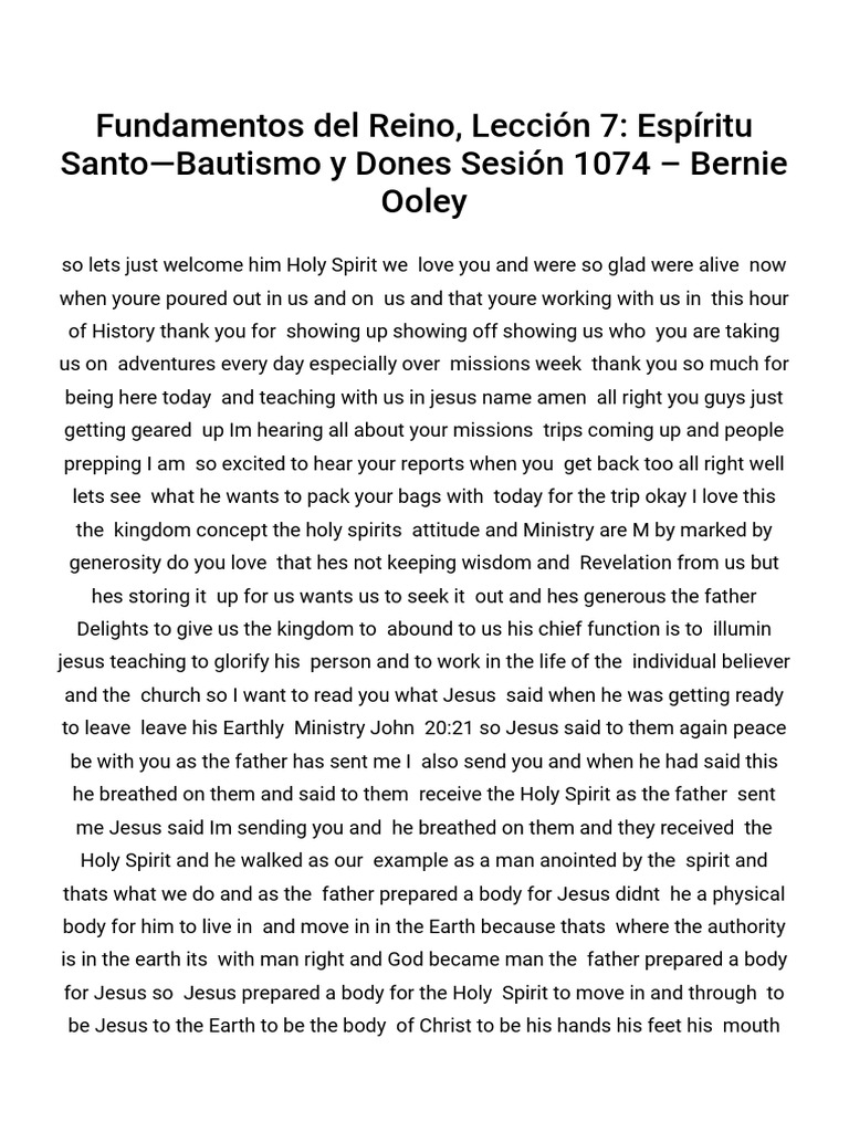Fundamentos Del Reino, Lección 7 Espíritu Santo-Bautismo y Dones Sesión ...