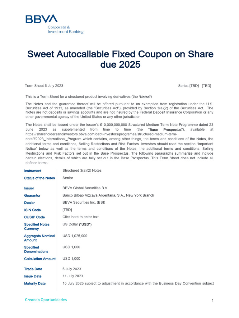 Bbva Indic Ts - Nesn Novn Sbux | PDF | Securities (Finance) | Banks