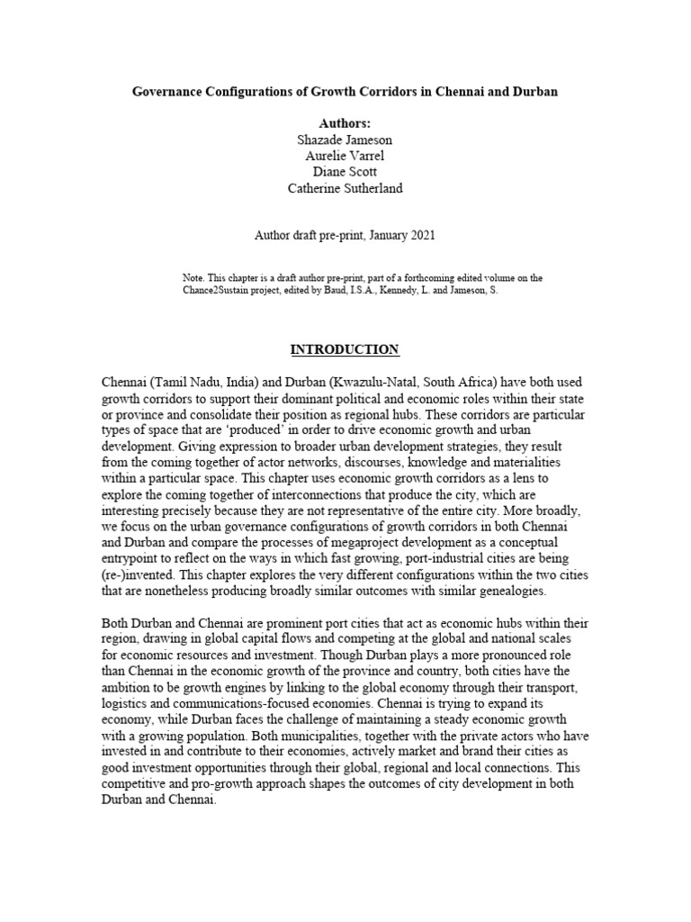 Governance Configurations of Growth Corridors in Chennai and Durban ...