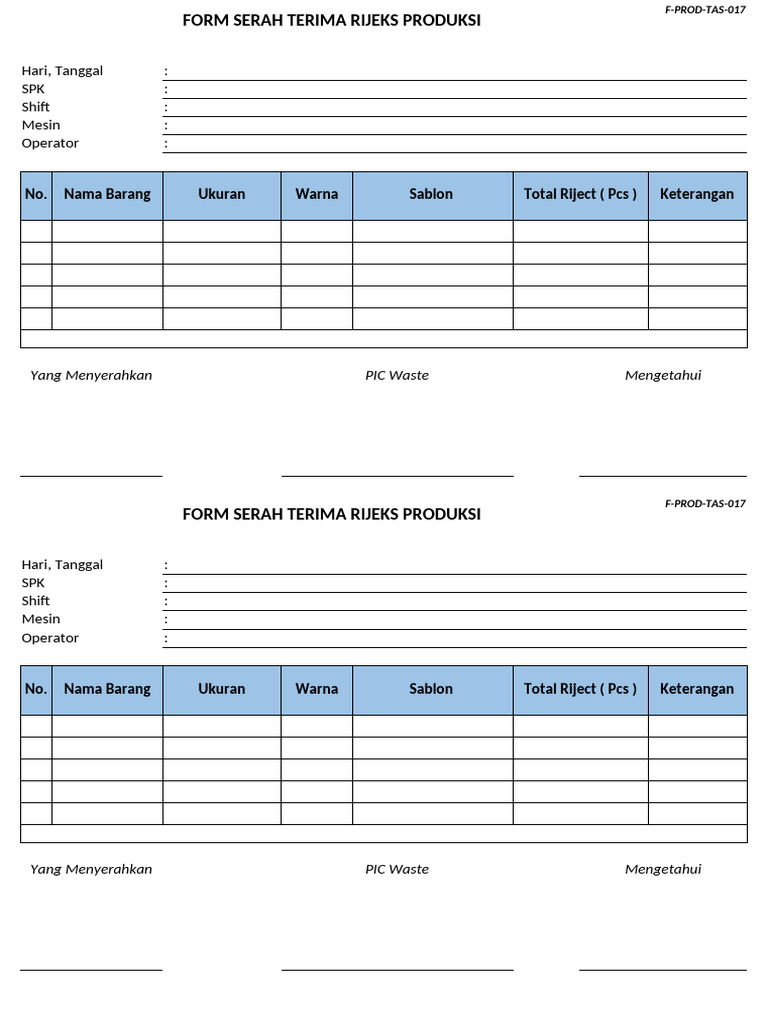 3. Serah Terima Barang Rijek Produksi | PDF