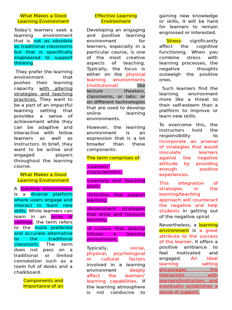 What Makes A Good Learning Environment | PDF | Learning | Social Psychology