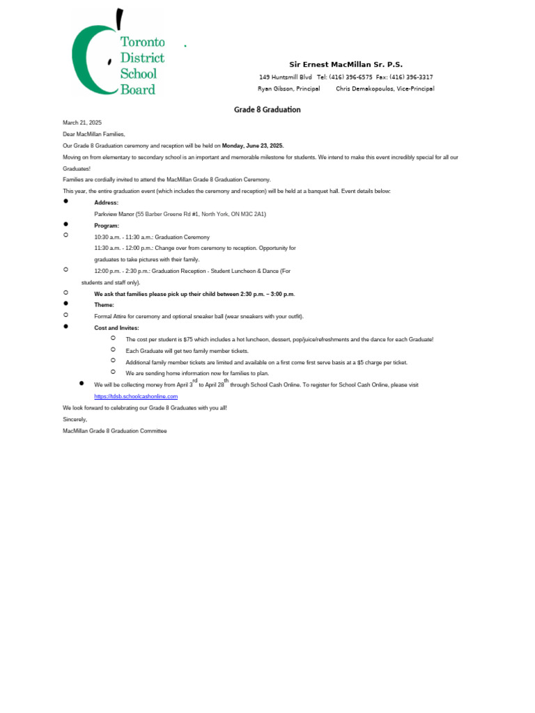 SEM Grade 8 Grad Letter Friday March 21 2025 | PDF | Ceremonies