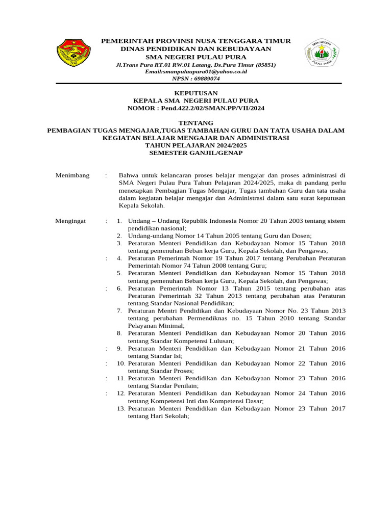 Kep Sek SK Pem 2024-2025 | PDF