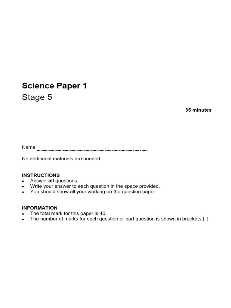 Science Stage 5 Sample Paper 1 Answer | PDF | Flowers | Water