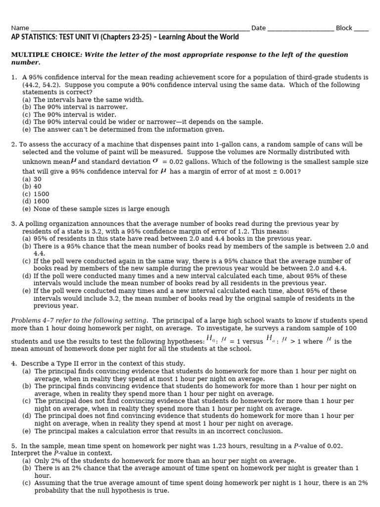 6-Unit Test | PDF | P Value | Hypothesis