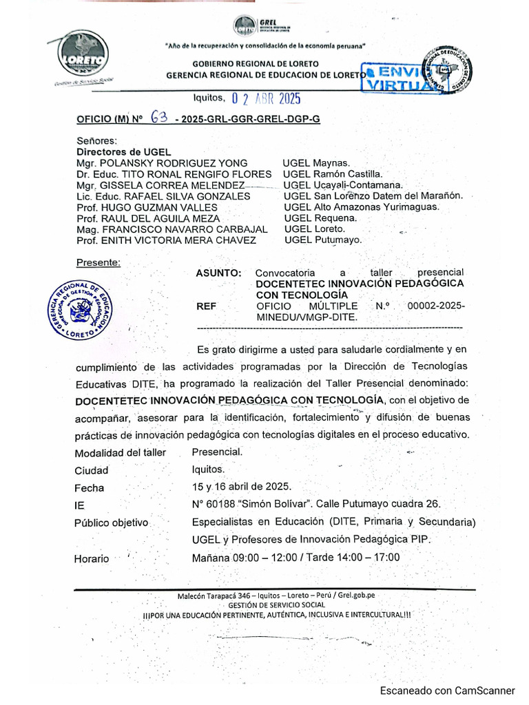 Oficio M 63 2025 GRL GGR Grel DGP G | PDF