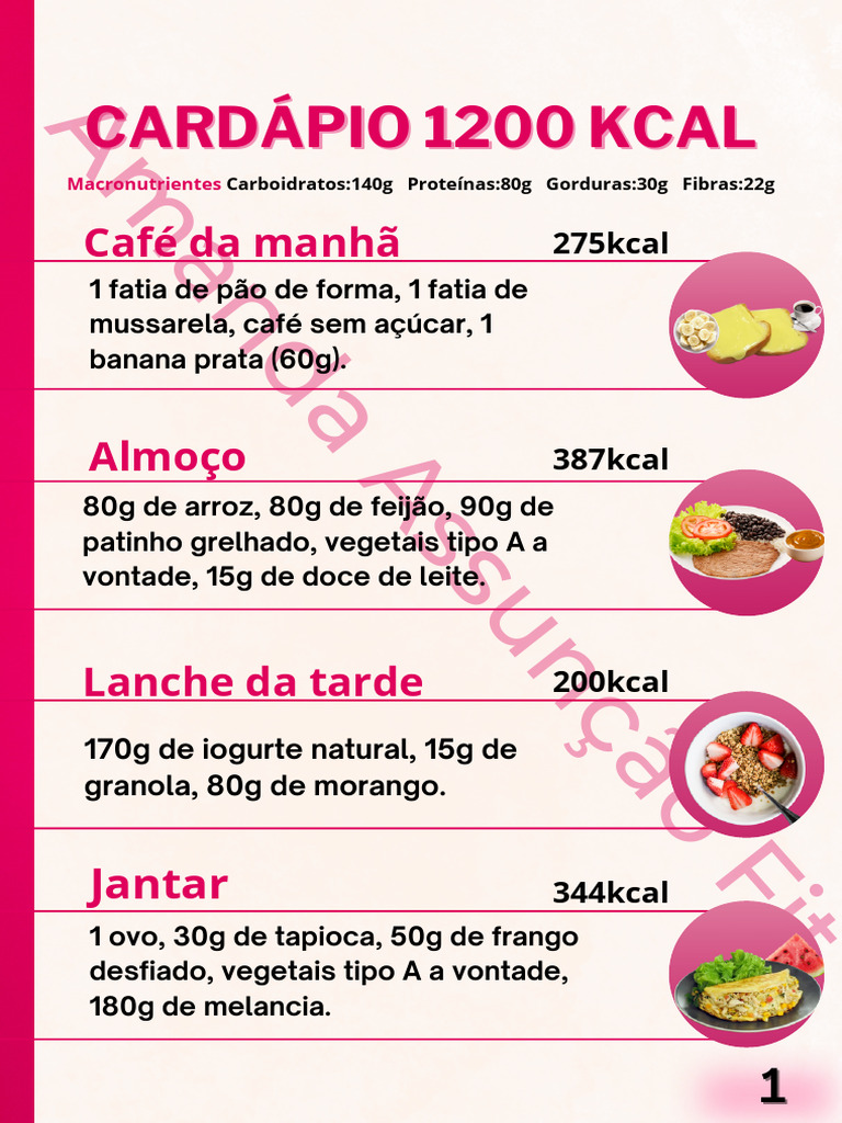 Cardápio 1200 Kcal: Dieta Balanceada | PDF | Culinária | Alimentos