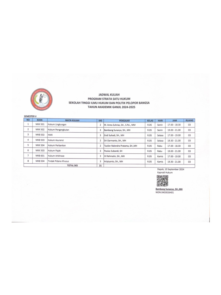 Jadwal Semester 5 | PDF