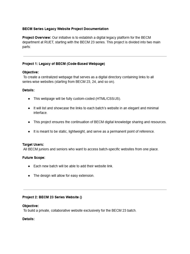 BECM Series Legacy Website Project Documentation | PDF | Websites ...