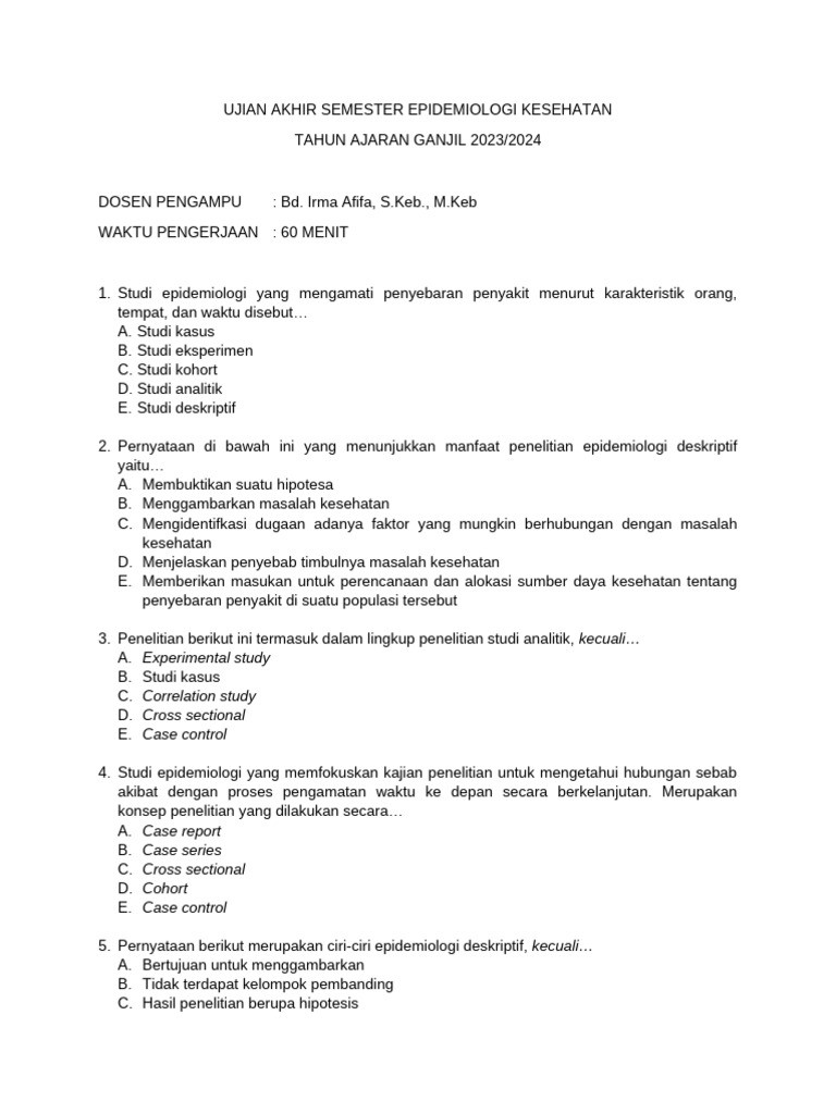 Soal Uas Epidemiologi Kesehatan | PDF