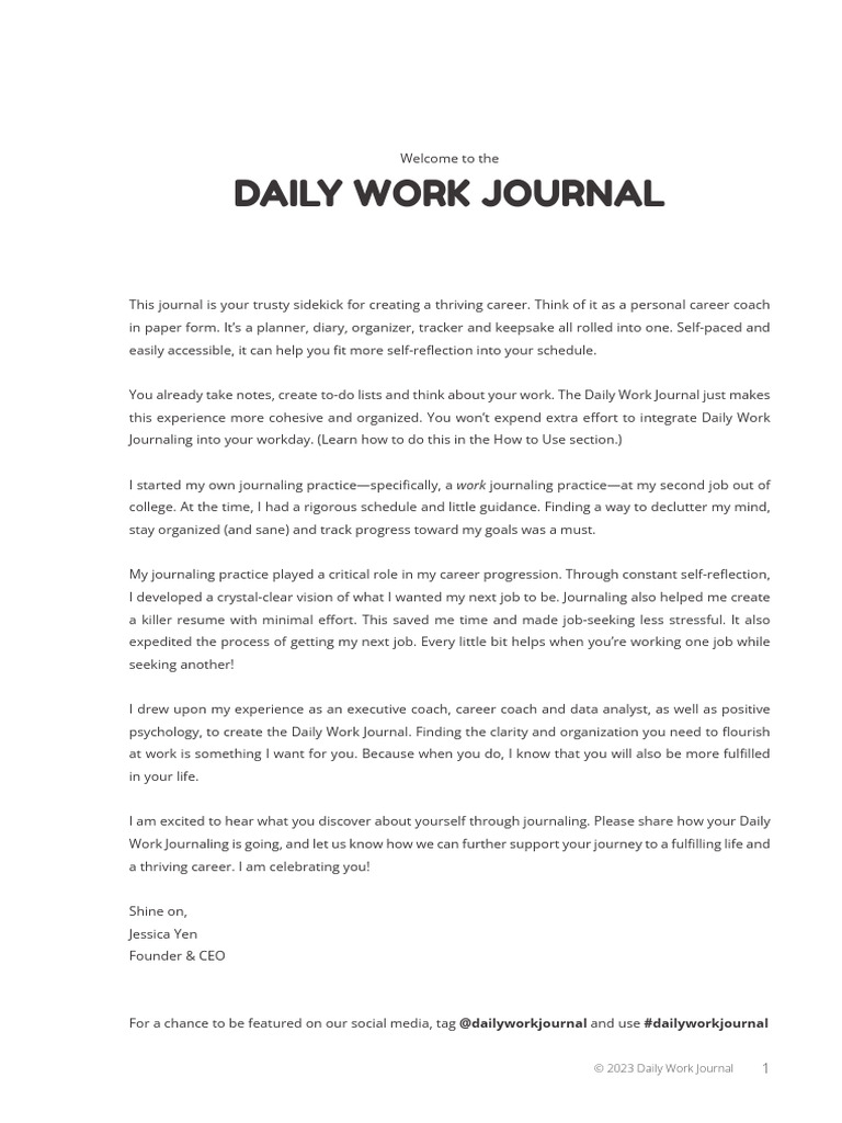Daily Work Journal (Digital Version) | PDF | Thought | Psychology