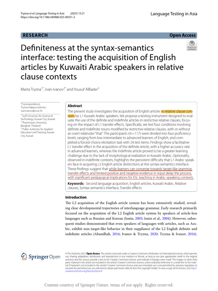 Definiteness - Syntax Semantics Kuwaiti Arabic | PDF | Second Language | Grammatical Number