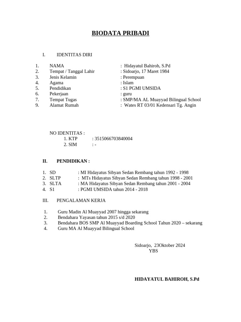 Biodata Pen Gurus Lab | PDF