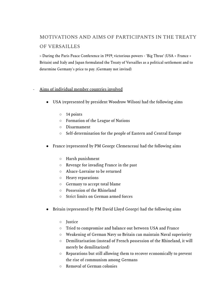 Treaty of Versailles: Goals and Impacts | PDF | Treaty Of Versailles ...