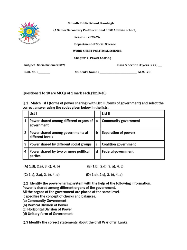 Final Power Sharing Worksheet | PDF | Sri Lanka