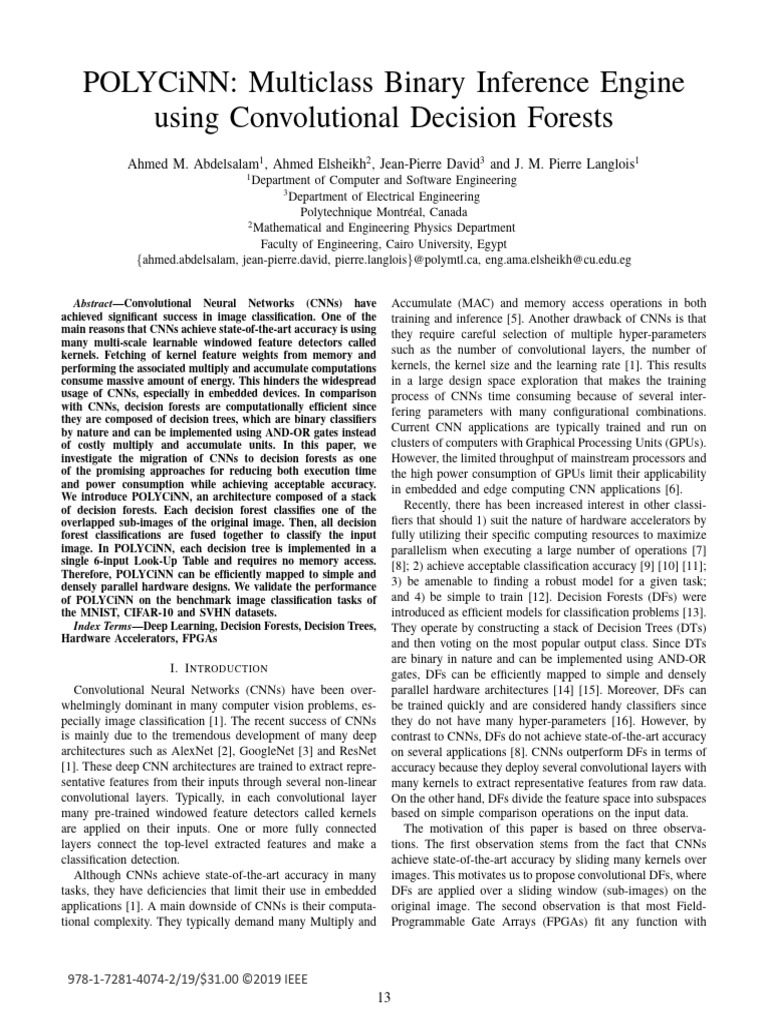 POLYCiNN Multiclass Binary Inference Engine Using Convolutional Decision Forests | PDF | Applied ...