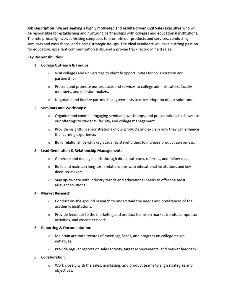 B2B Sales - Job Description | PDF | Sales | Negotiation