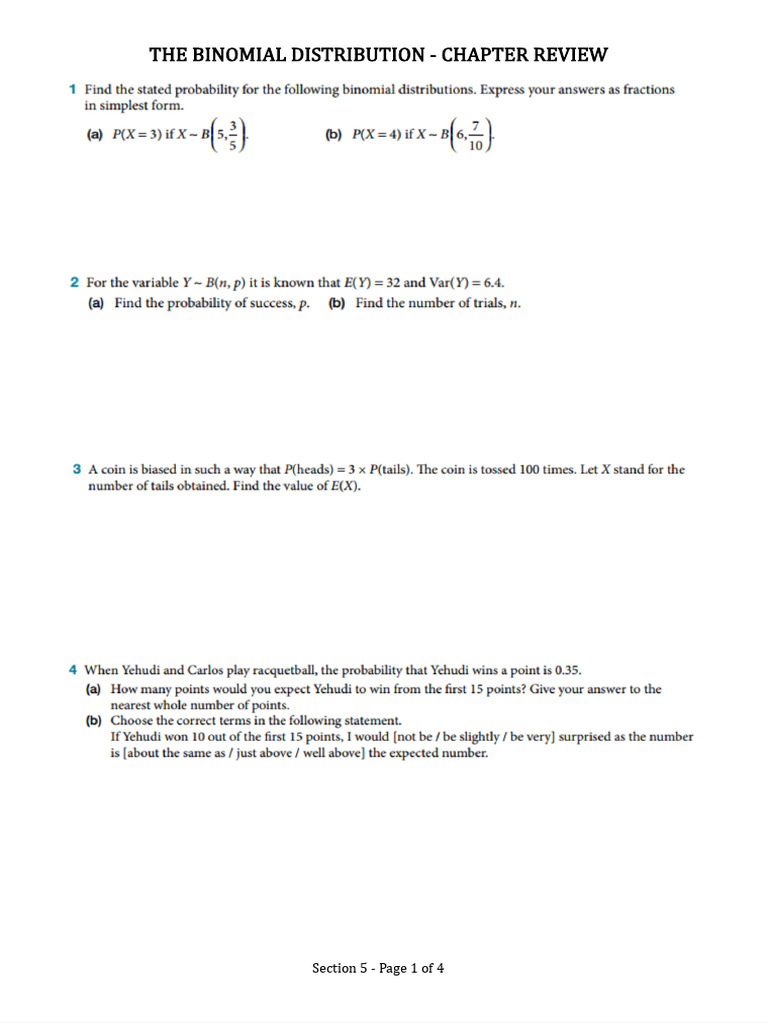 The Binomial Distribution - Chapter Review 1 - Practice | PDF