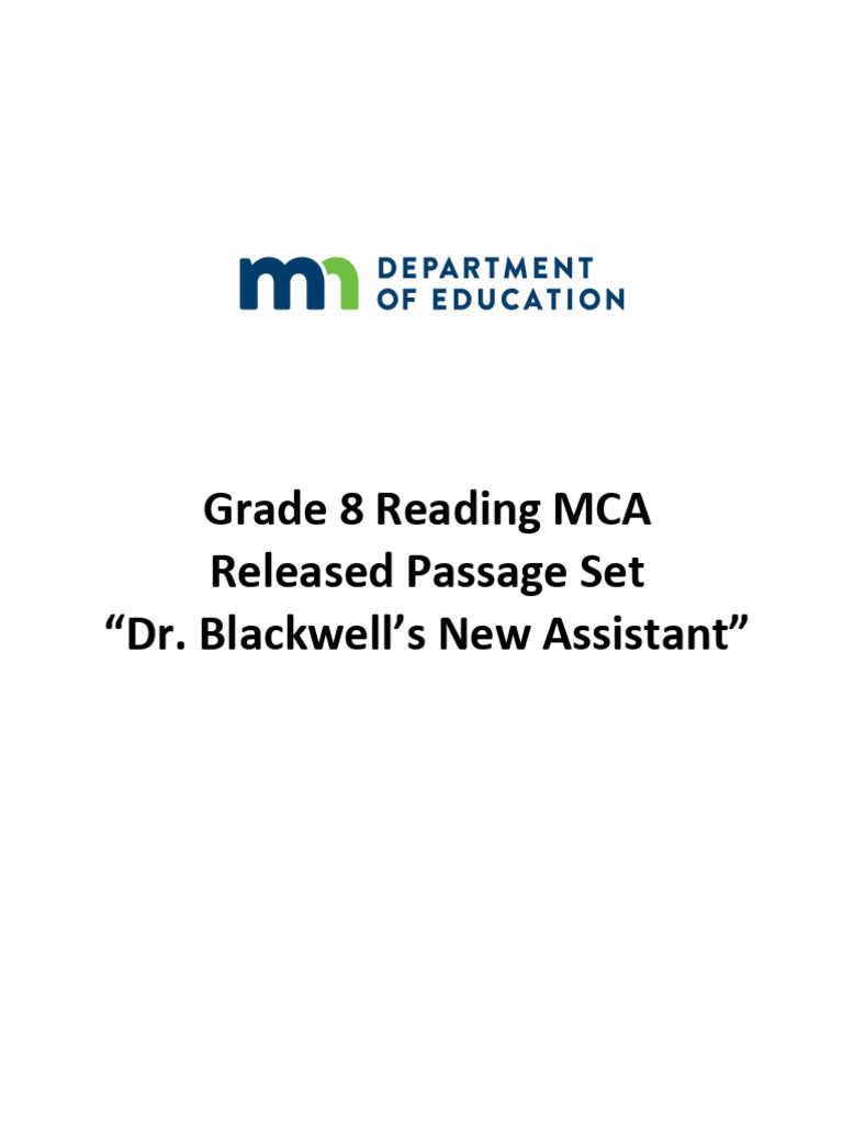Grade 8 - Dr. Blackwell's New Assistant - 2802 | PDF | Narration