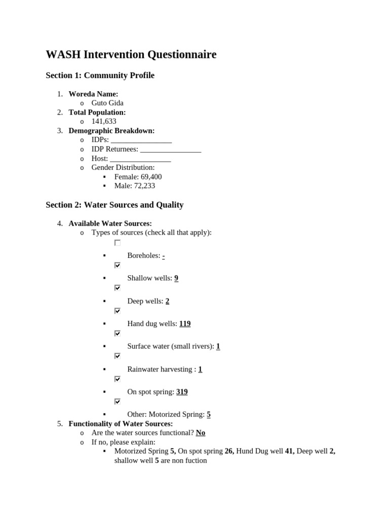 WASH Intervention Questionnaire | PDF | Wash | Hygiene