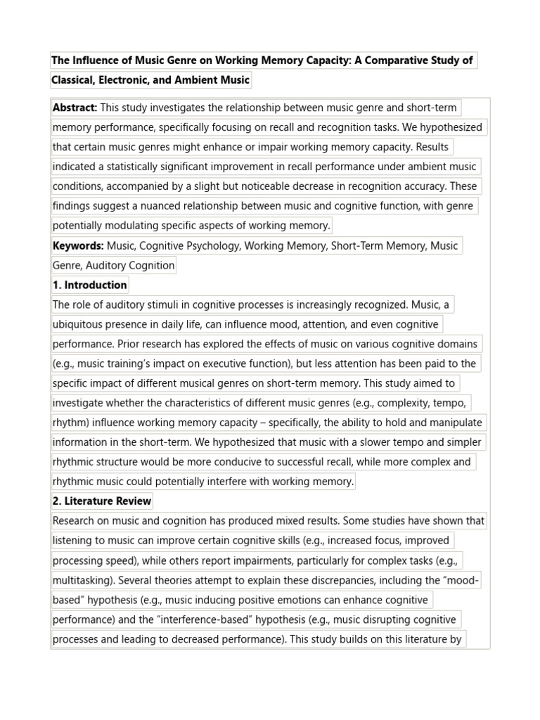 The Influence of Music Genre On Working Memory Capacity | PDF | Working Memory | Memory
