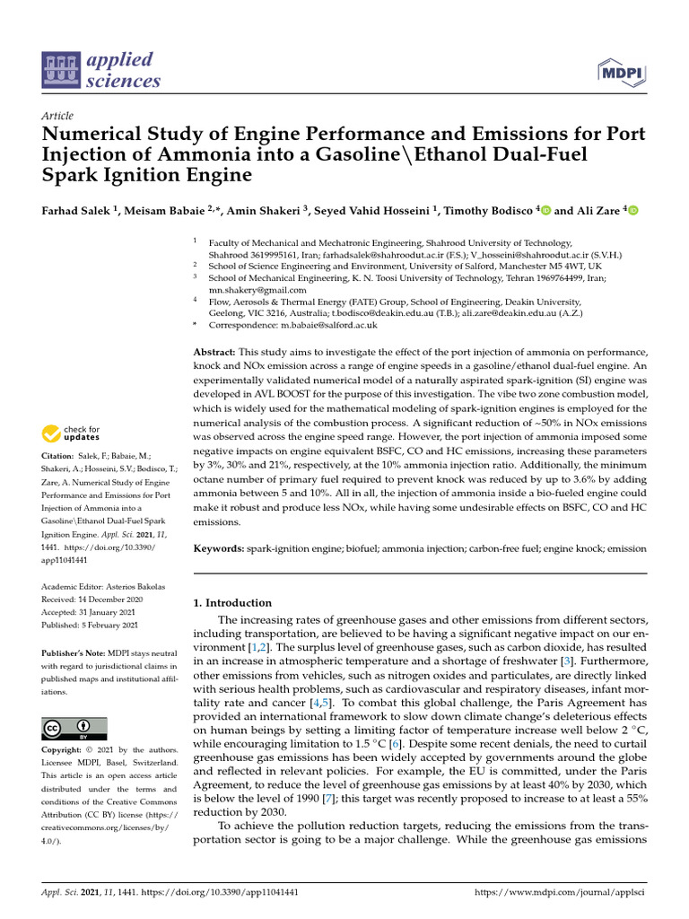 Numerical Study of Engine Performance and Emissions For Port Injection ...