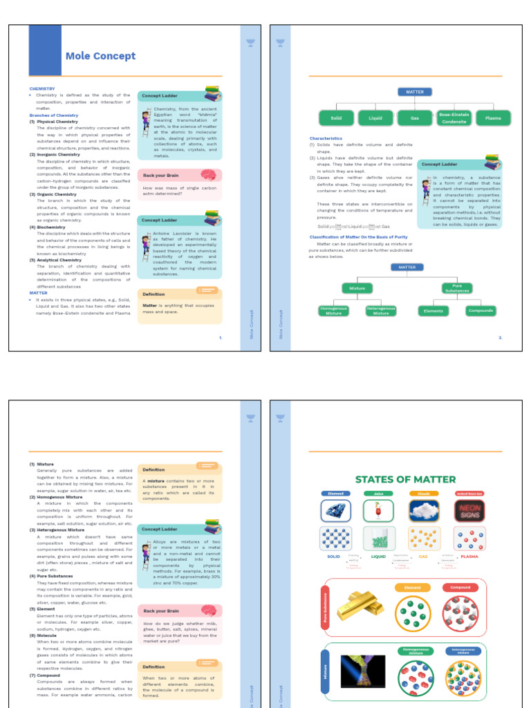 Mole Concept Notes - Converted1 | PDF | Chemistry | Mixture