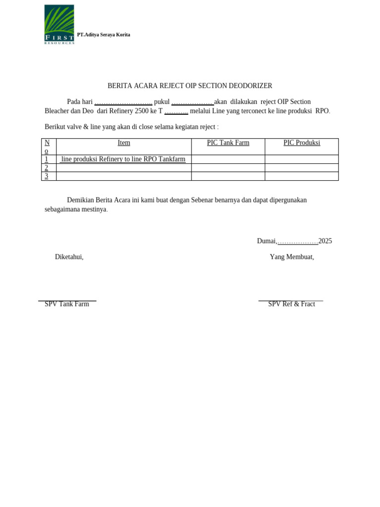 Berita Acara Reject Oip | PDF