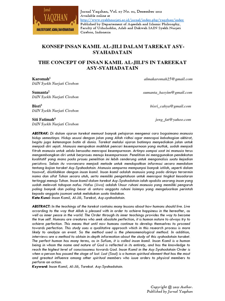 Konsep Insan Kamil dalam Tarekat Asy-Syahadatain | PDF