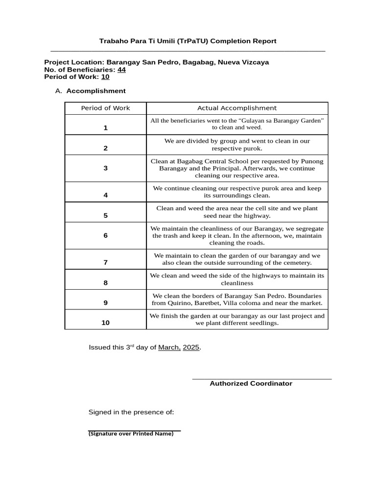 Annex K - TUPAD Completion Report | PDF | Botany | Plants