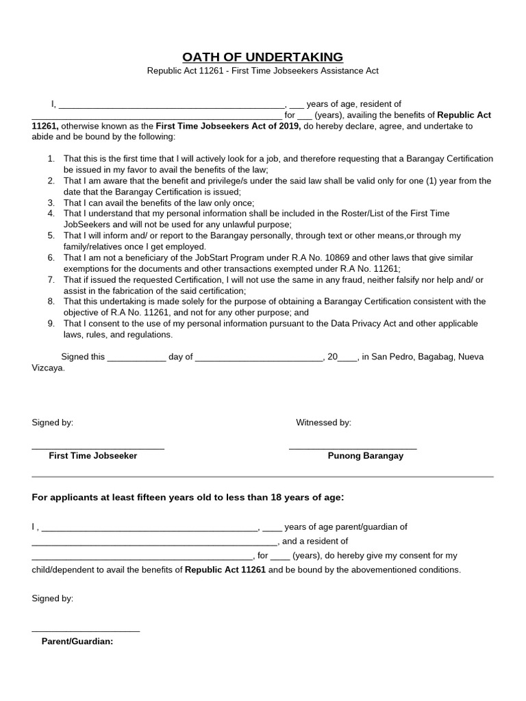 Oath of Undertaking Template | PDF | Common Law | Government