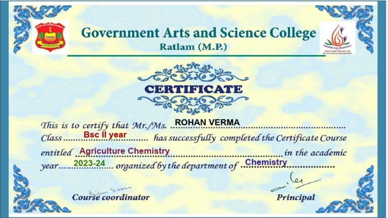 Agriculture Certificate Rohan Verma | PDF