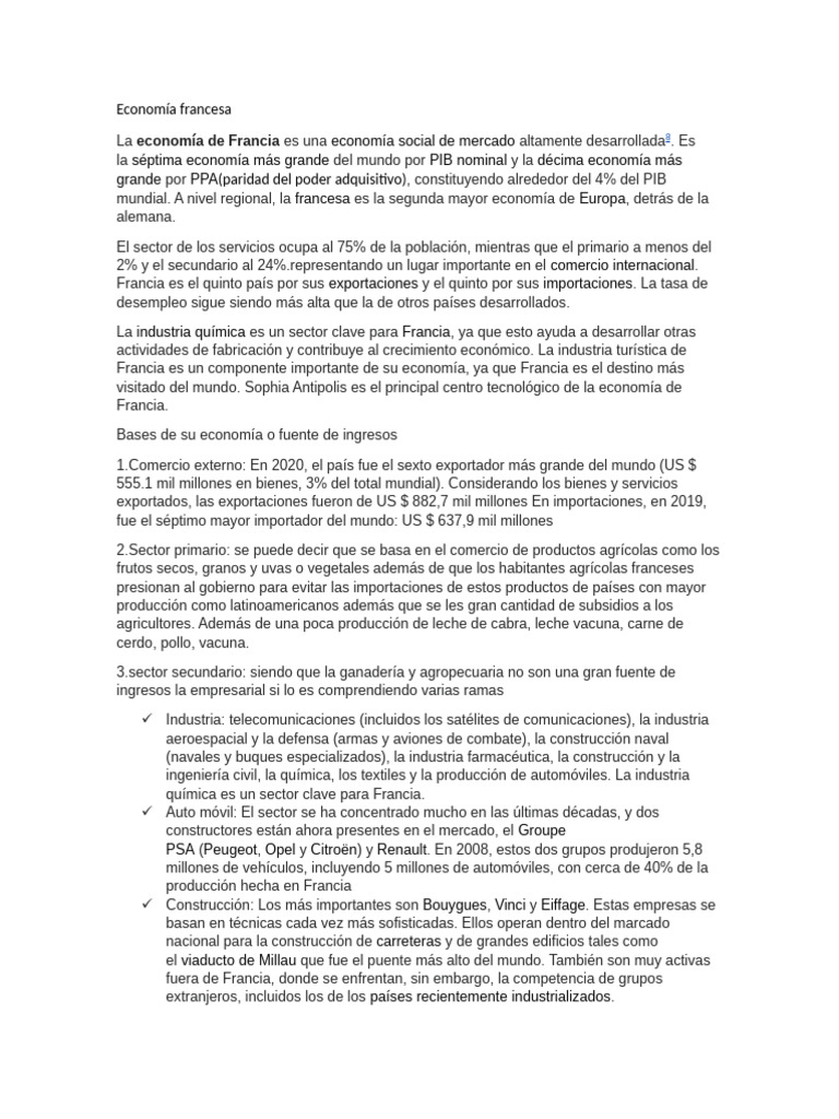 Economía de Francia: PIB y Sectores Clave | PDF | Producto Interno ...