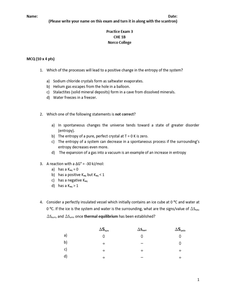 Practice Exam 3-Combined | PDF | Redox | Chemical Reactions