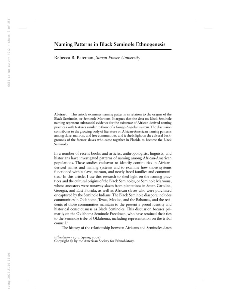 Black Seminole Naming Patterns Explained | PDF | Seminole | African ...