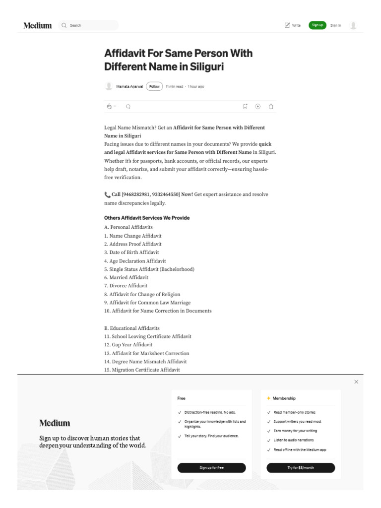 Affidavit For Same Person With Different Name in Siliguri | PDF | Deed | Non Disclosure Agreement