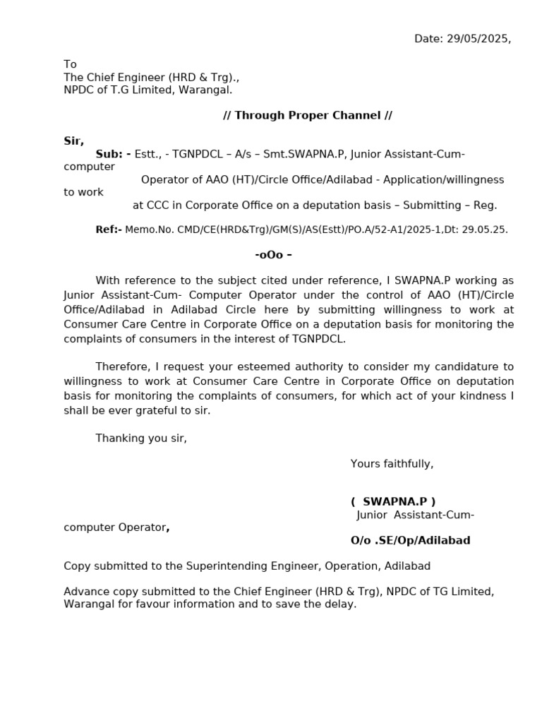 Application For Deputation To CCC | PDF