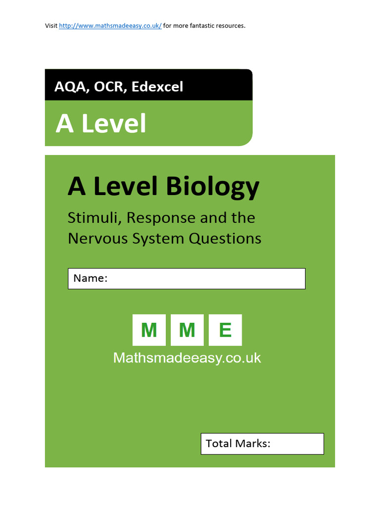 Stimuli Response and The Nervous System Questions | PDF | Action Potential | Chemical Synapse