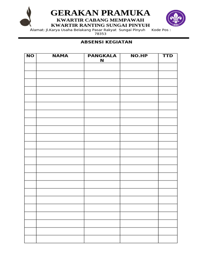 Absensi Kegiatan Pramuka Sungai Pinyuh | PDF
