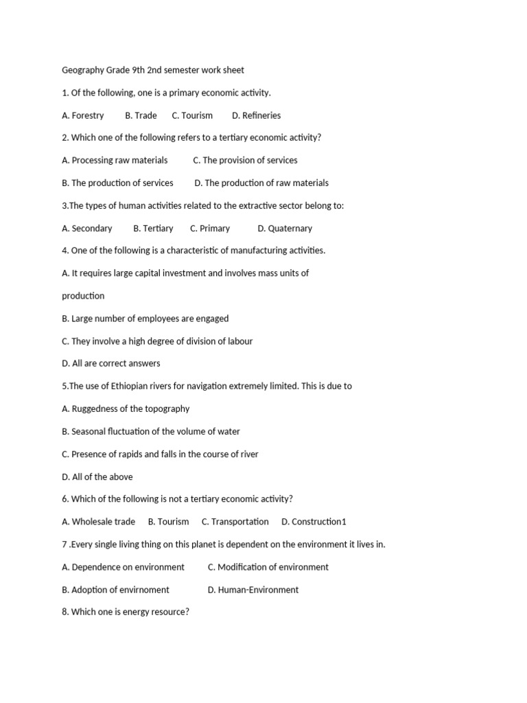 9th Grade Geography Worksheet Guide | PDF | Deforestation | Agriculture