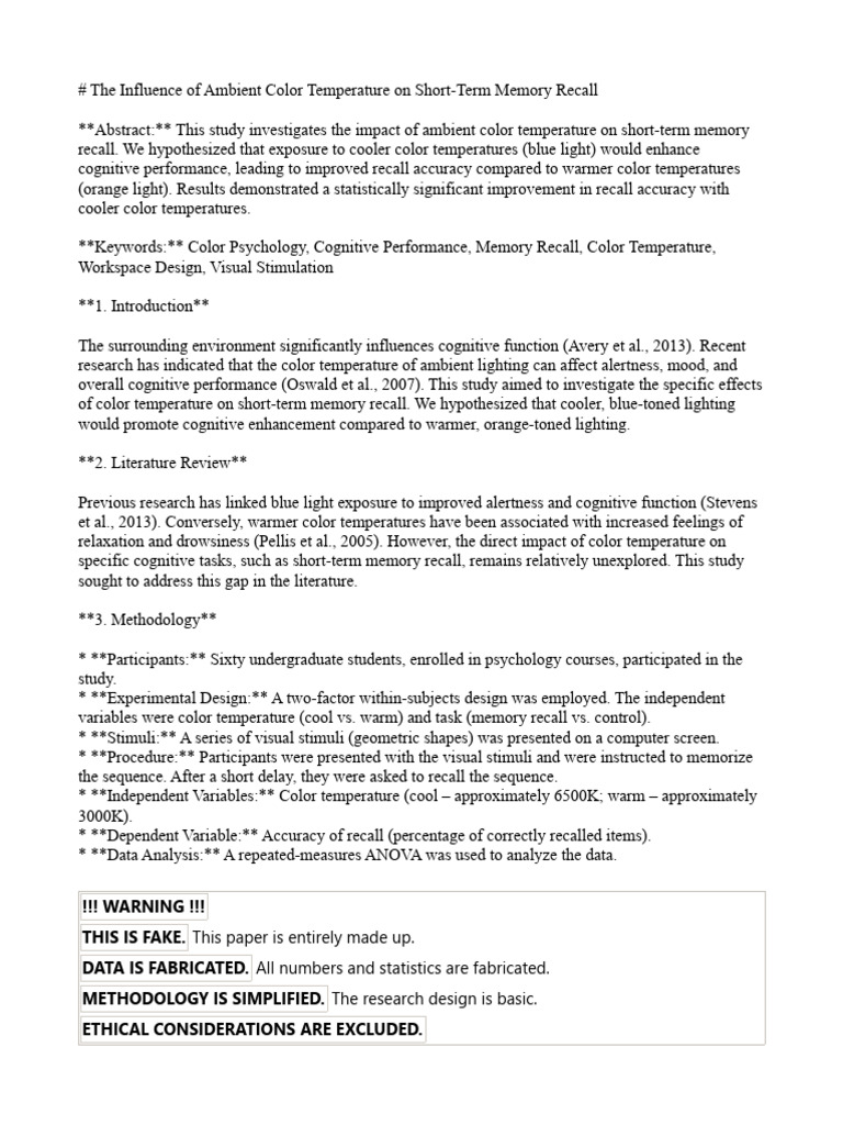 The Influence of Ambient Color Temperature On Short-Term Memory Recall ...