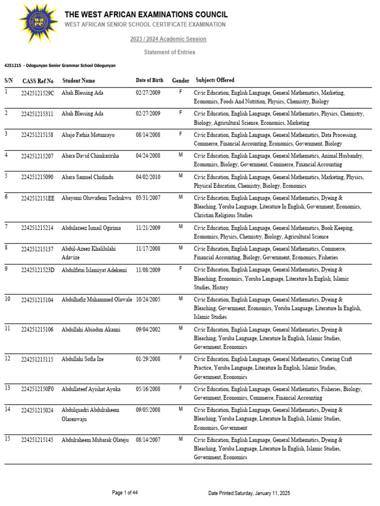 Final WAEC 2025 Registration | PDF | Science