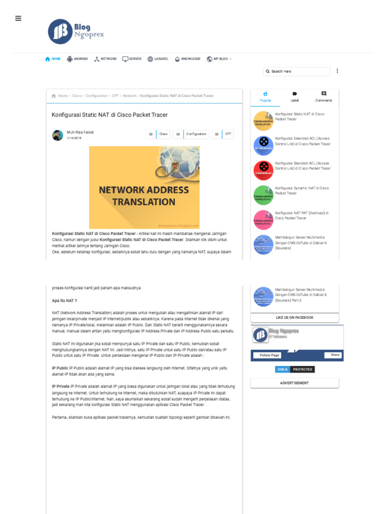 Konfigurasi Static NAT Di Cisco Packet Tracer - BLOG NGOPREX | PDF