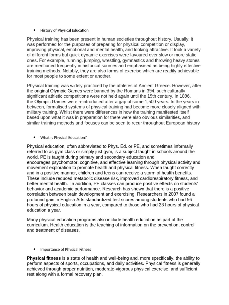 History of Physical Education Overview | PDF | Physical Education ...