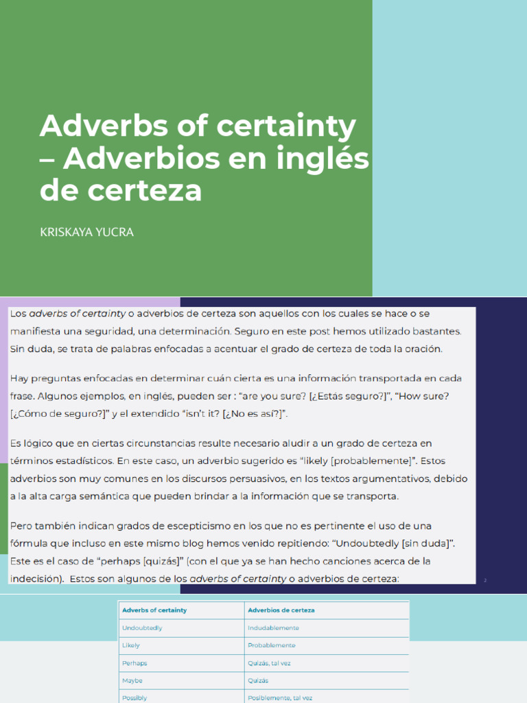 Adverbs of certainty | PDF