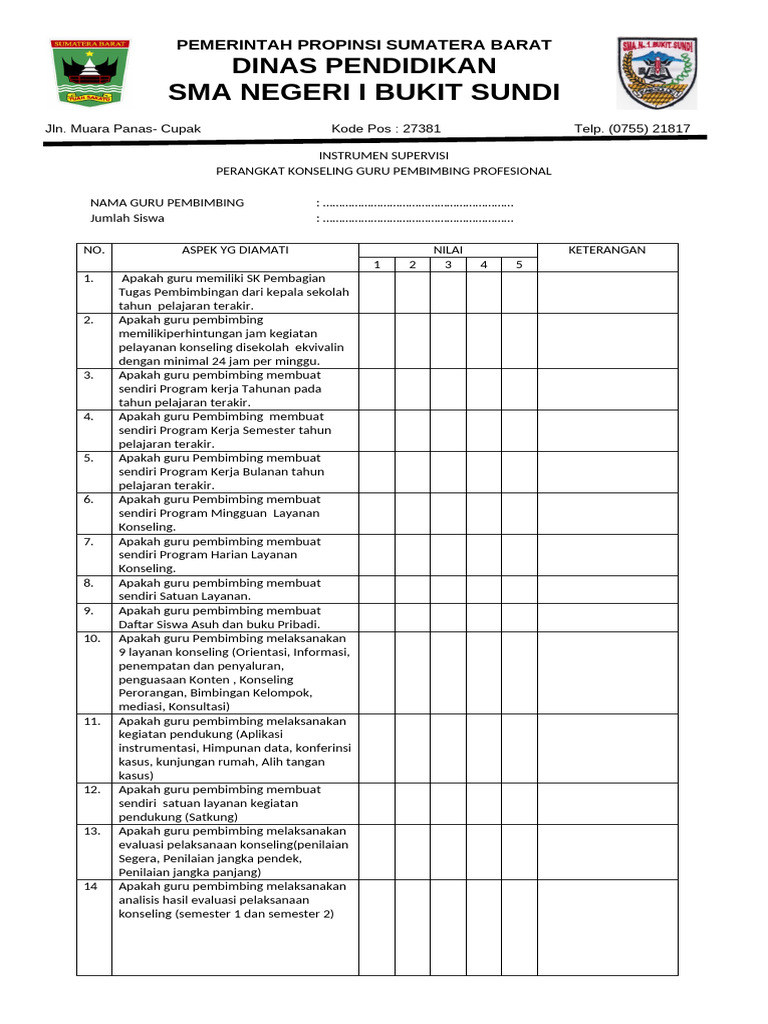 Instrumen Supervisi BK Guru SMA | PDF
