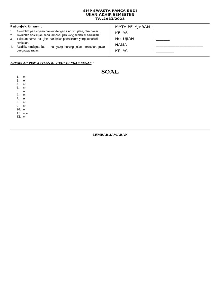 Blanko Soal Esay | PDF