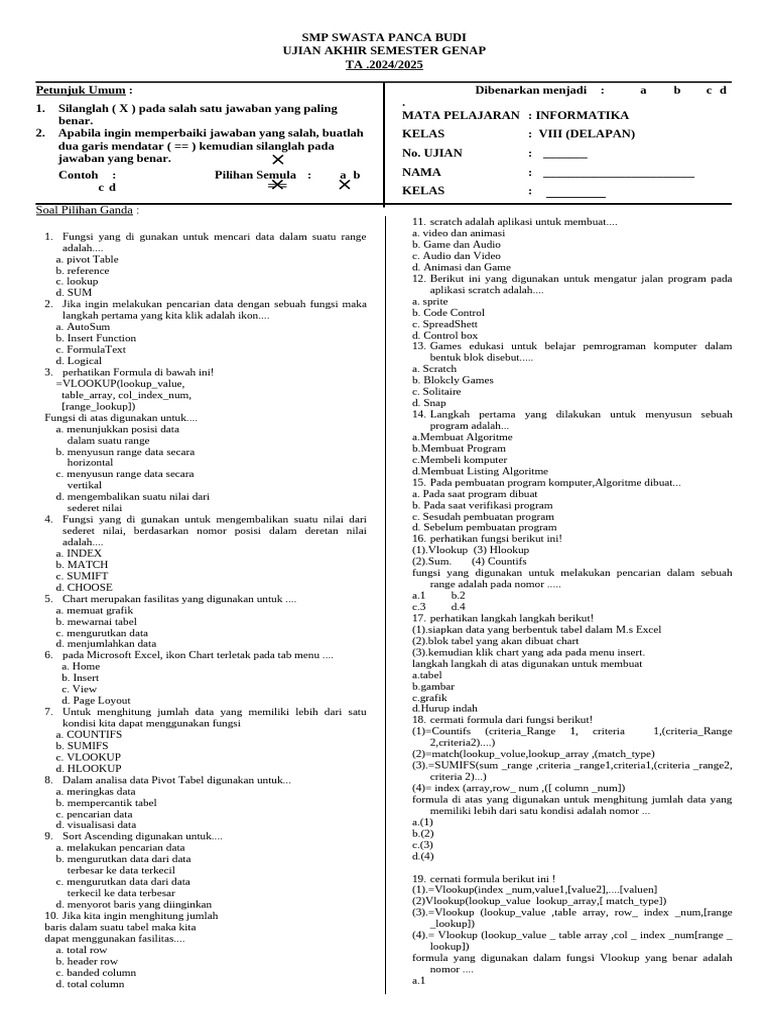 Blanko SOAL Kelas 8 2025 | PDF